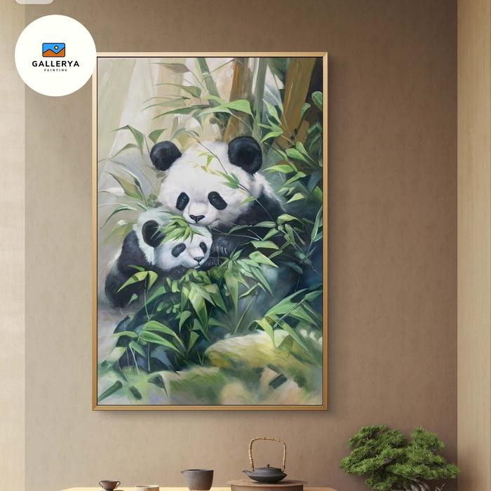 Jual lukisan panda hiasan dinding indah lukisan tangan - 100x80, tanpa ...