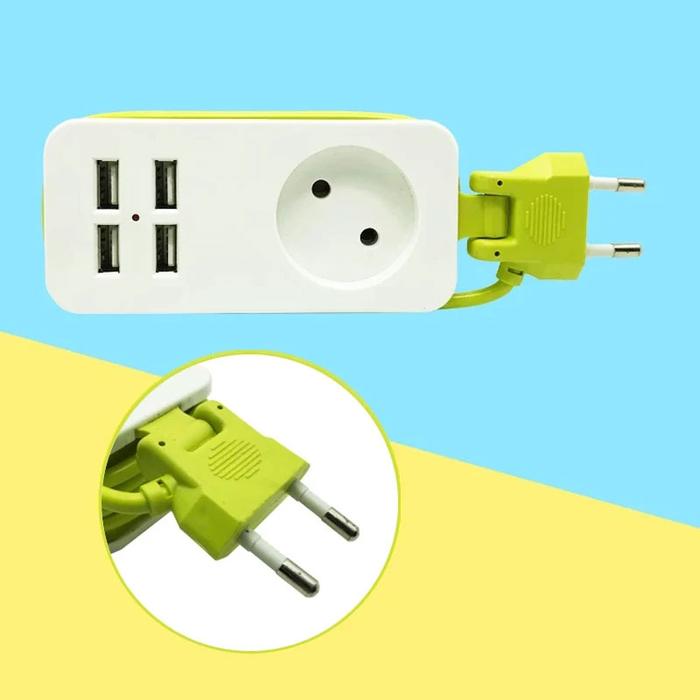 Jual Stop Kontak Colokan Listrik Universal 4 USB Port EU Plug - SFC08-1 - White/Green - Jakarta ...