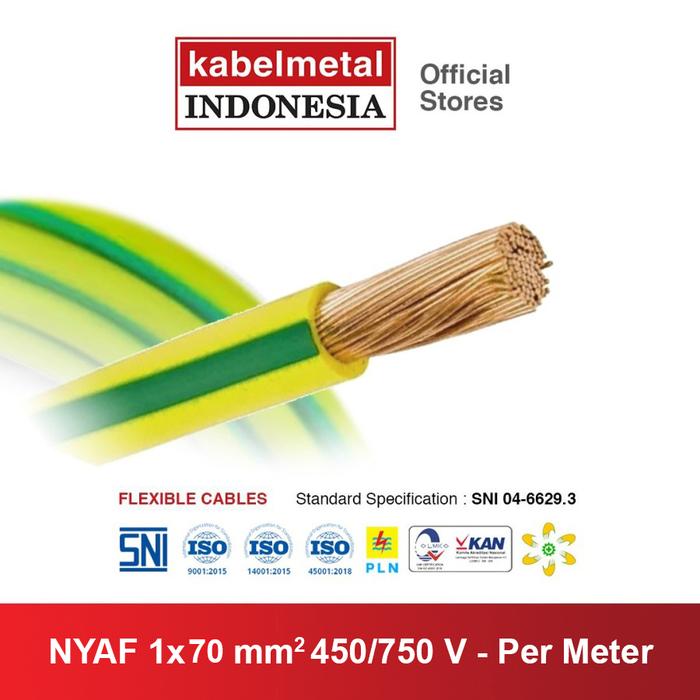 Jual Kabel Metal - Kabel NYAF 70 mm Kuning Hijau Per Meter Grounding Tembaga Serabut Fleksibel ...