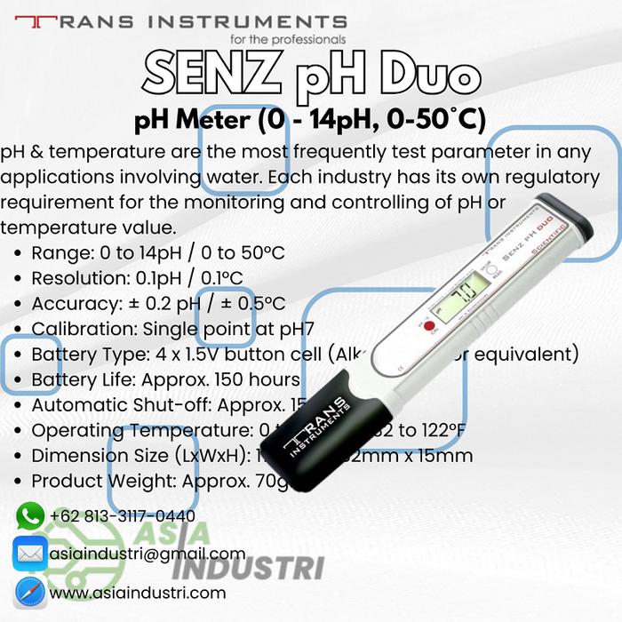 Jual Trans Instruments Senz pH Duo (TP9051) pH Meter - Kota Tangerang ...