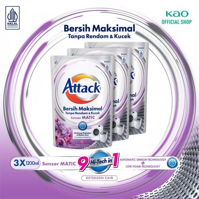 Promo Attack Sensor Matic 1200ml Triplepack - Deterjen Cair Untuk Mesin ...