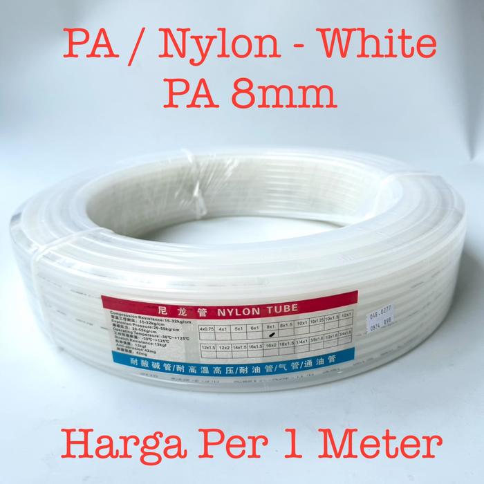 Jual Selang PA Nylon 8mm Tubing Putih White 8x6 8 mm x 6mm OD 8mm ...