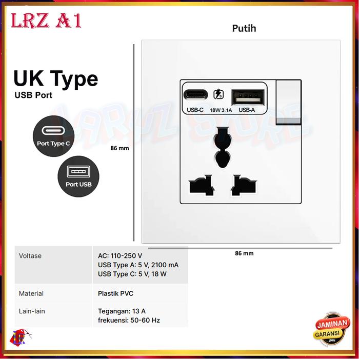 Jual Stop Kontak Dinding Colokan Listrik 2 3 Port USB Universal Soket ...