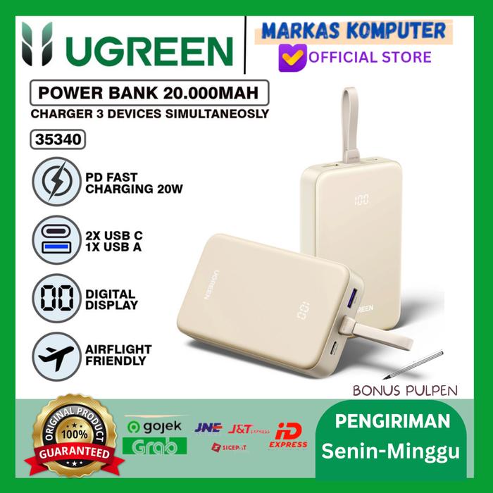 Promo UGREEN Power Bank 20.000mAh PD Fast Charging 22.5W LED Built in ...