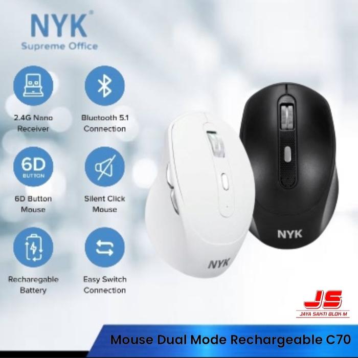 Jual Mouse Wireless Bluetooth Rechargeable NYK C70 Silent Click ...