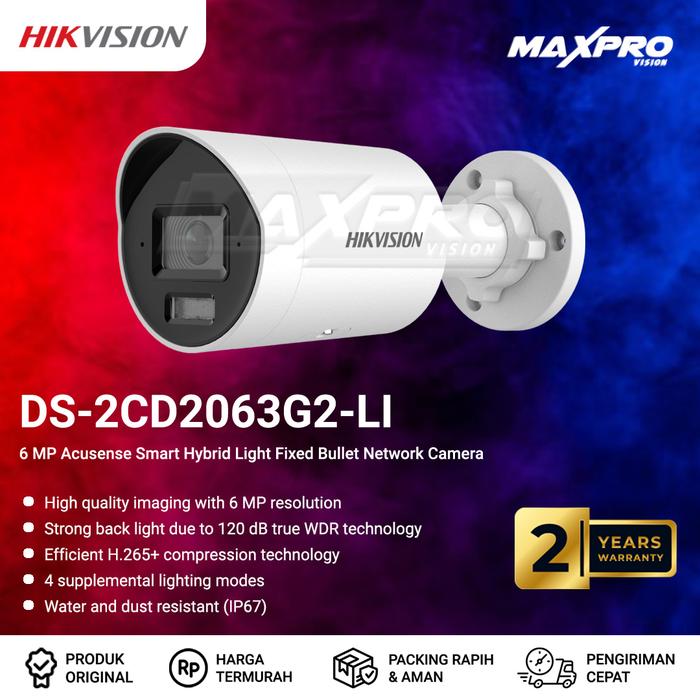 Jual DS-2CD2063G2-LI - HIKVISION IP 6MP ACUSENSE SMART HYBRID LIGHT BULLET CAMERA - Jakarta ...