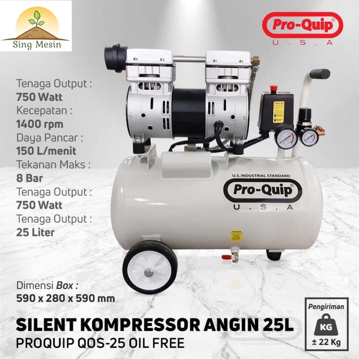 Jual Kompressor Compressor Angin QOS25 Silent Oilless 1 HP Pro Quip ...