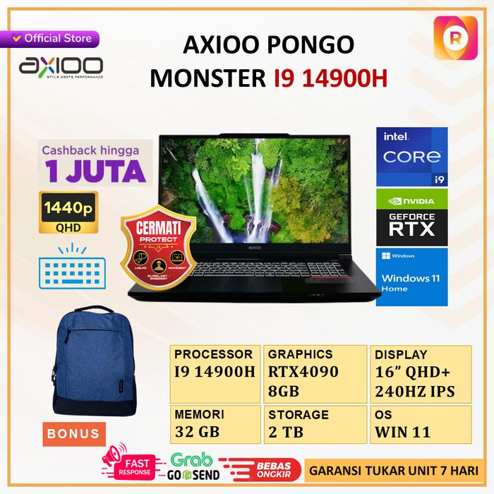 Promo AXIOO PONGO MONSTER i9 14900H RTX4090 8GB/ 32GB 2TB W11 16" QHD+ ...
