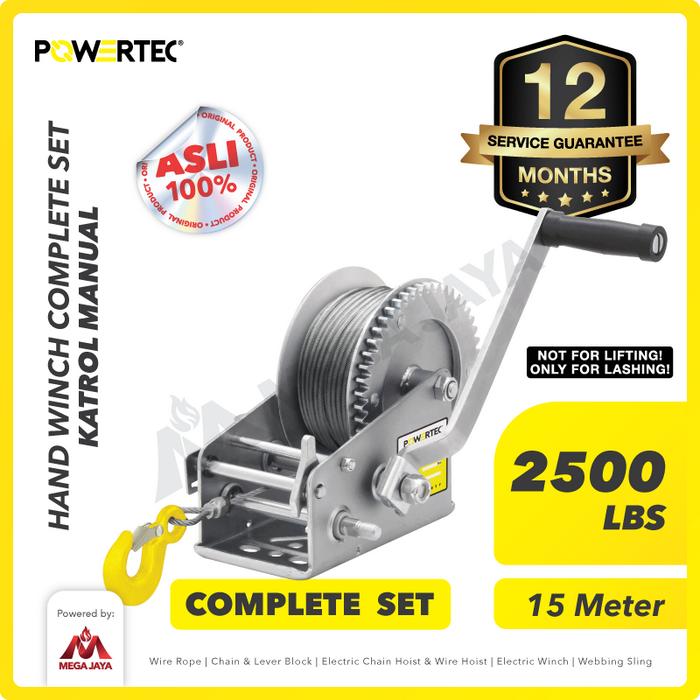Promo Hand Winch / Katrol Manual 2500lbs / 1100Kg x 15 M Galv POWERTEC ...