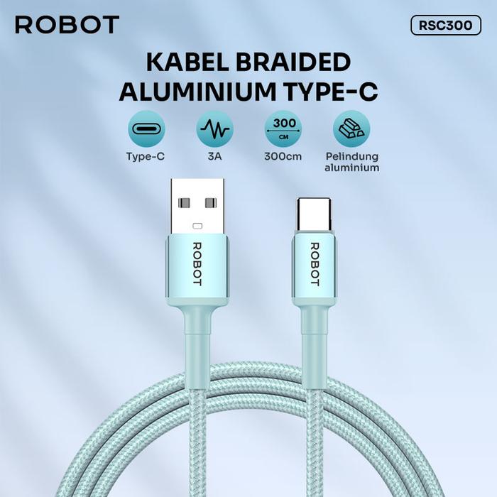 Promo ROBOT Kabel Data 300cm RSC300 3A Micro USB to Type C Original ...