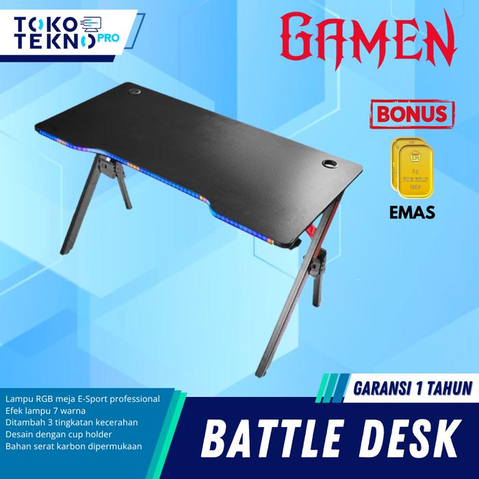 Promo Gamen Gaming Battle Desk Gaming Table RGB Black Meja Komputer ...