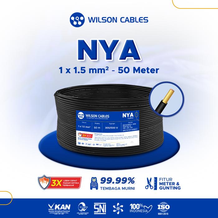 Jual NYA 1.5 mm2 50 Meter - Kabel Tembaga Kawat Wilson Cables - Hitam ...