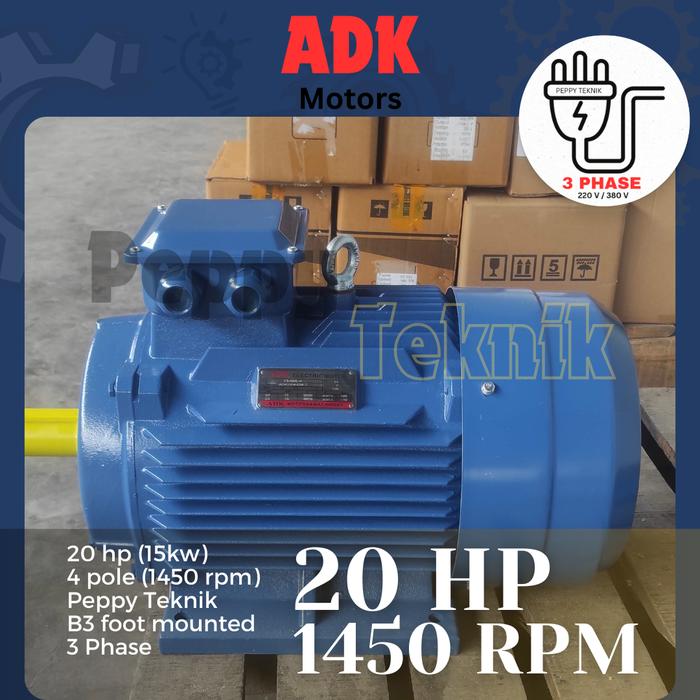 Jual 20 HP 4 Pole 1450 rpm 3 phase B3 Electro motor ADK motor - Kota ...