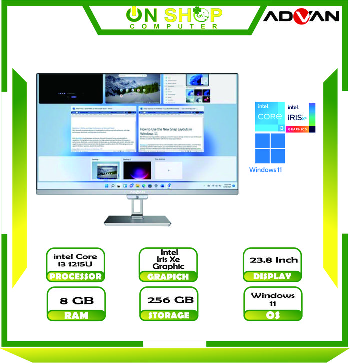 Jual AIO All In One ADVAN One PC A 8S2 Intel Core i3 1215U RAM 8GB SSD ...