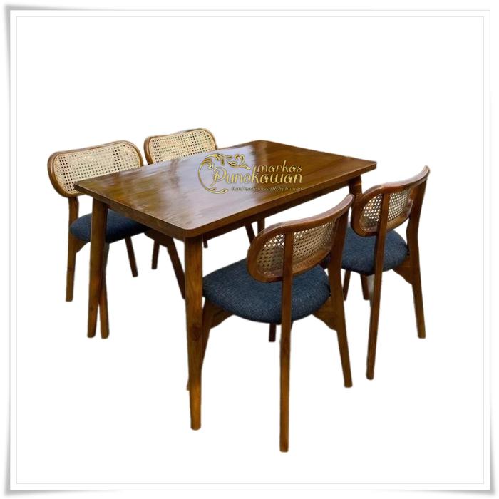 Promo Meja Makan Minimalis Satu Set Meja 4 Kursi Kombinasi Kayu Jati Rotan Furniture Jepara ...