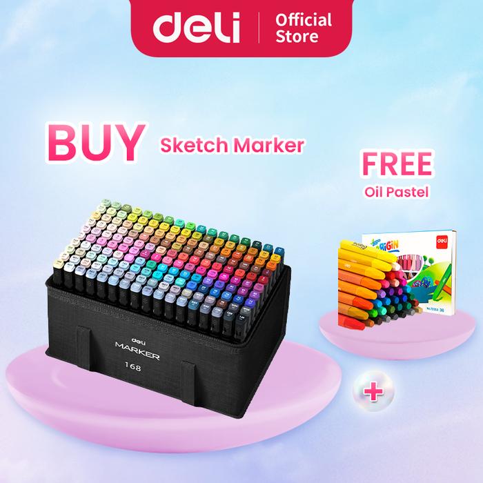 Promo Deli Spidol Sketsa Profesional Sketch Marker 168 Warna Dual Tip ...