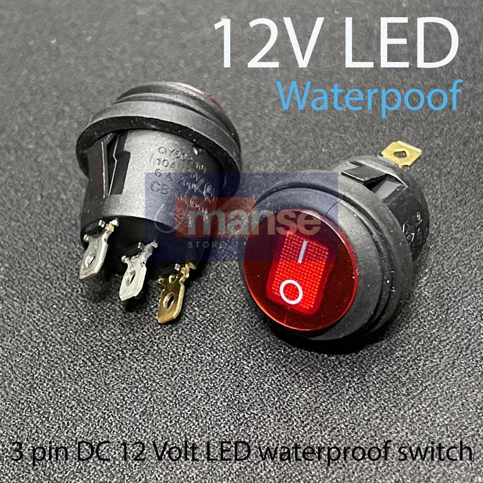 Jual Saklar Waterproof Bulat Lampu DC 12V 3 Pin On Off / Rocker Switch ...