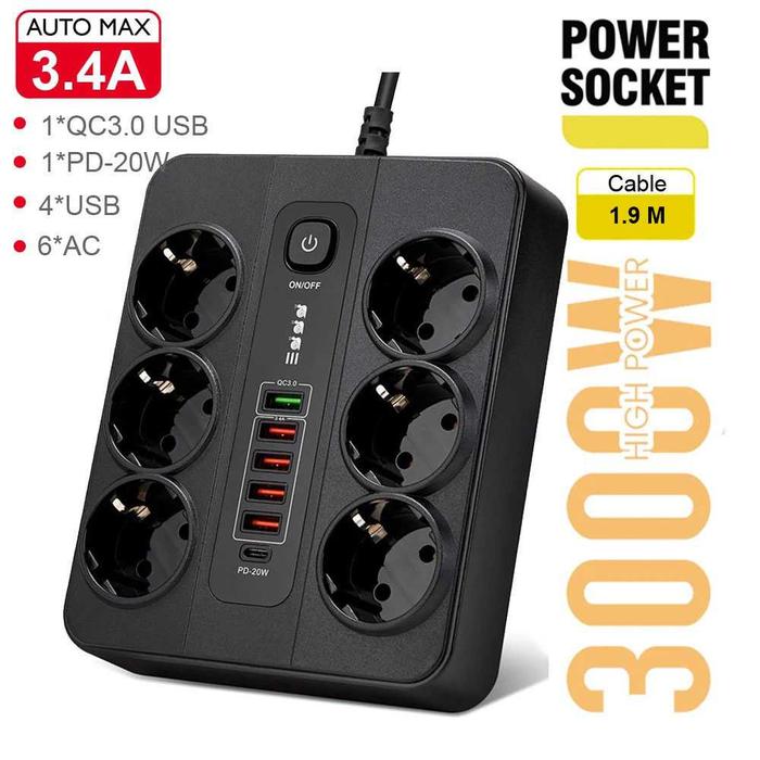 Promo Power Strip Stop Kontak Colokan Soket Listrik 6 Plug EU 5 Port ...