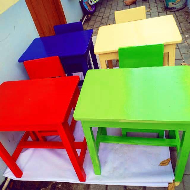 Jual PAKET LENGKAP MEJA KURSI KAYU SEKOLAH PAUD TK SD ANAK SCHOOL TABLE ...