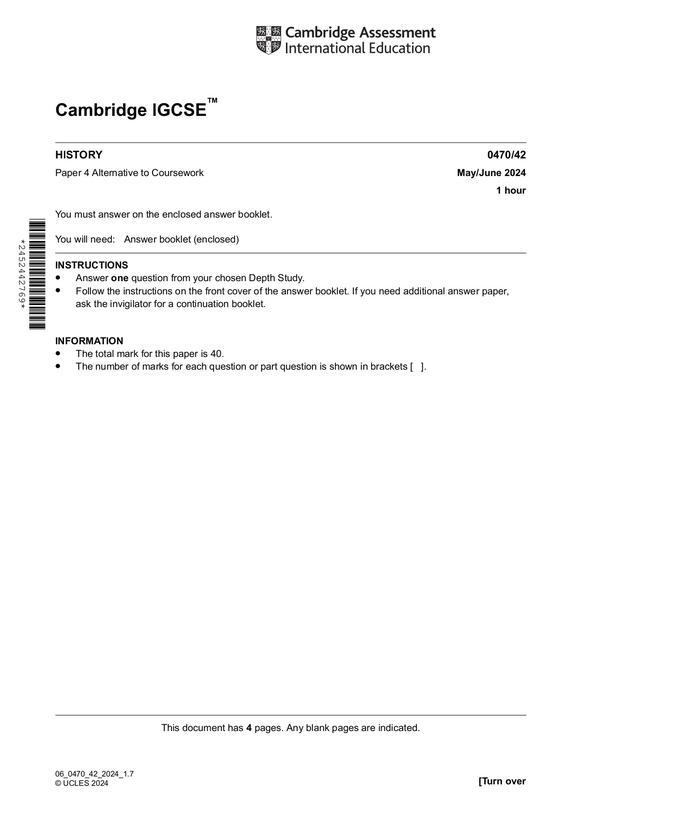 Jual IGCSE History 0470 May/June 2022-2024 Paper 4 only, past papers ...