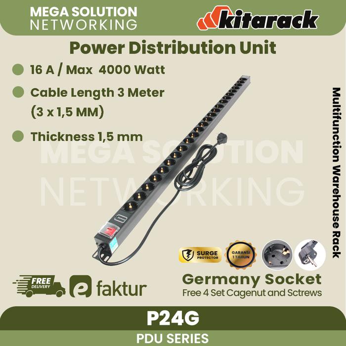 Jual KITARACK Power Distribution 24 Outlet Germany Socket 1U Rackmount ...
