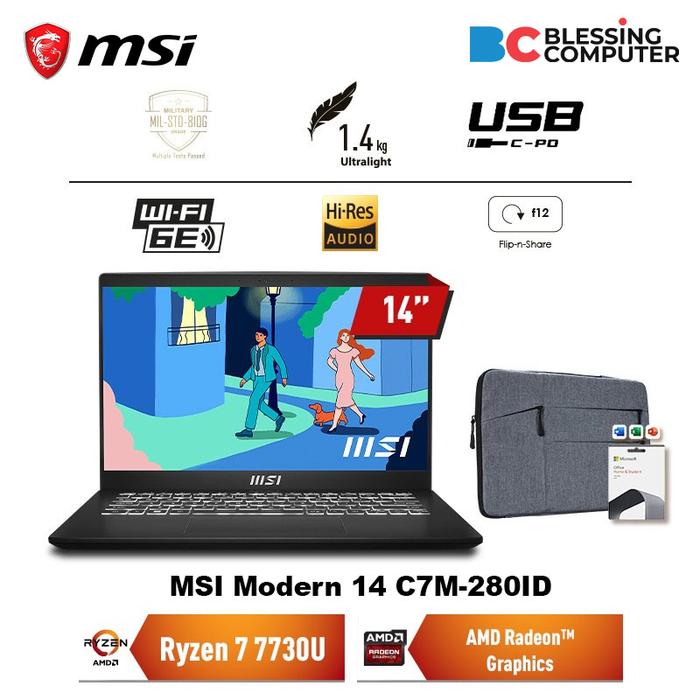 Promo MSI Modern 14 C7M 280ID Ryzen 7 7730U 16GB 512GB W11 OHS Classic Black Cicil 0% 3x - Kota ...