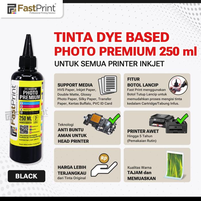 Jual Tinta Refill Dye Based Photo Premium 250ML Universal - Black ...
