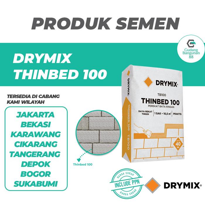Promo SEMEN MORTAR DRYMIX THINBED 100 MORTAR PEREKAT BATA RINGAN 40 KG ...