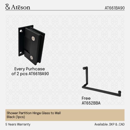 Jual Ateson AT661BA90 Engsel Partisi kaca Shower Glass to Wall Hitam ...