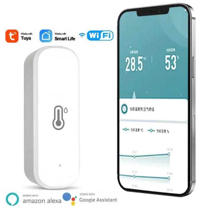 Jual Smart Life Temperature and Humidity Sensor Real Time WiFi Putih TY ...