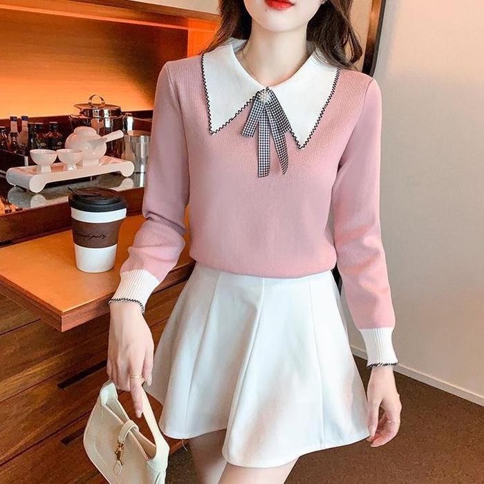 Jual AJW Atasan Wanita Ribbon Collar Knit Premium RAP | Baju Cewek ...