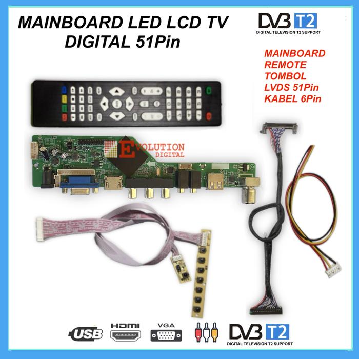 Jual Universal LCD LED TV Board Digital DVB T2 - Mainboard LVDS 51Pin ...