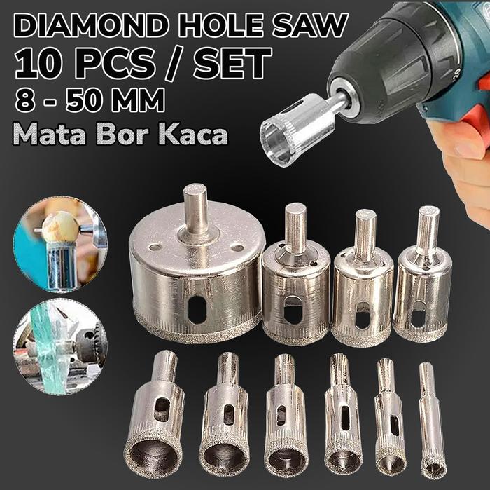 Promo SET 10 PCS Mata Bor Kaca Intan Diamond Hole Saw Cutter Pelubang ...