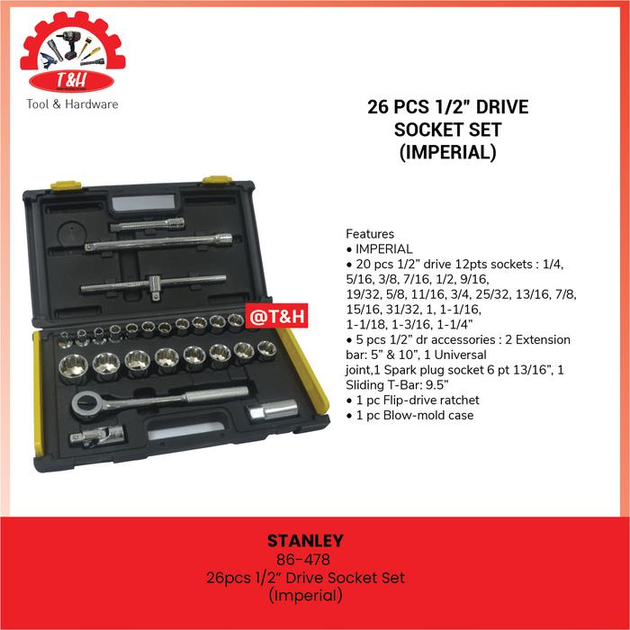 Jual STANLEY / 86-478 26pcs 1/2” Drive Socket Set (Imperial)/Kunci Shock - Jakarta Barat - Tools ...