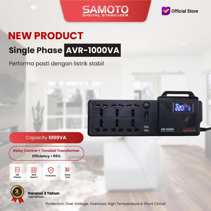 Jual SAMOTO Relay Stabilizer 1000VA AVR Stabiliser Relay Controlled ...