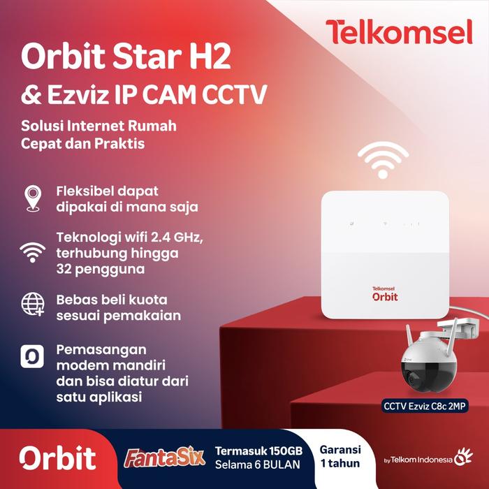 Promo Telkomsel Orbit Star H2 Modem Wifi 4G + Ezviz Wifi CCTV Camera ...