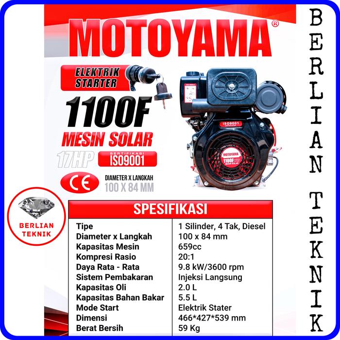 Jual Mesin Penggerak Solar Engine Diesel Motoyama 1100 F / 17 HP ...