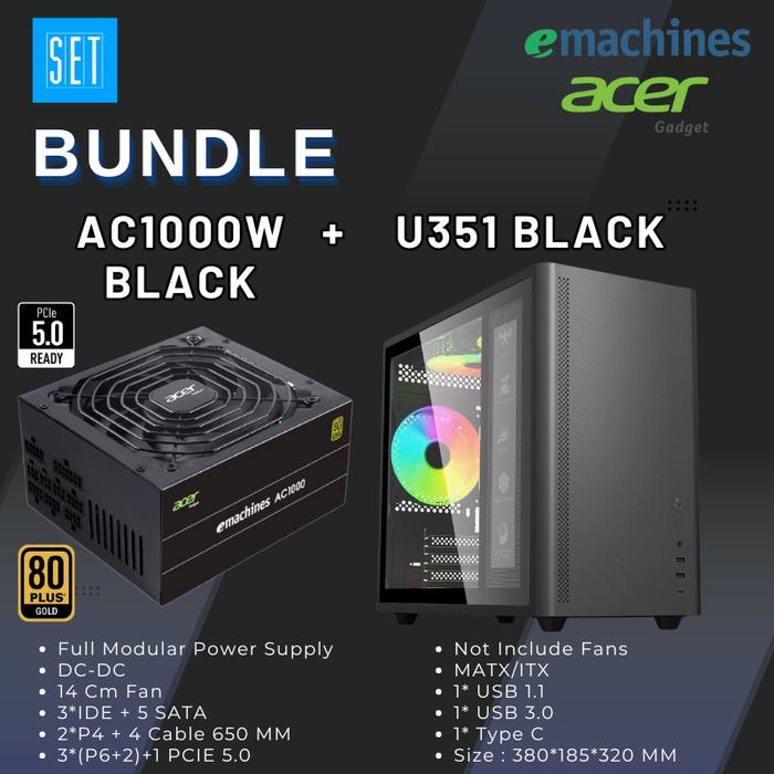 Promo Casing Gaming / PC Case MATX eMachines Acer Gadget U351 Black ...