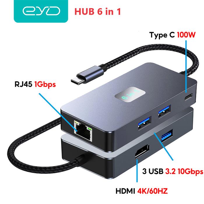 Promo EYD USB C HUB | 3 USB3.2 10Gbps | HDMI 4K@60HZ | RJ45 1Gbps ...