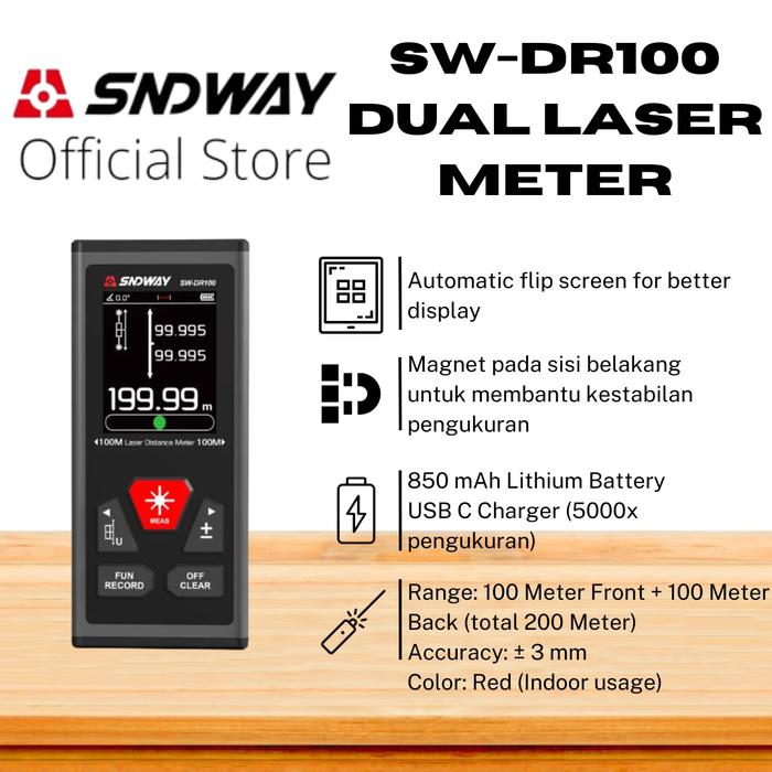 Promo SNDWAY Meteran Laser Distance Meter Bidirectional SW-DR/DG 60/100 - DR100 Cicil 0% 3x ...