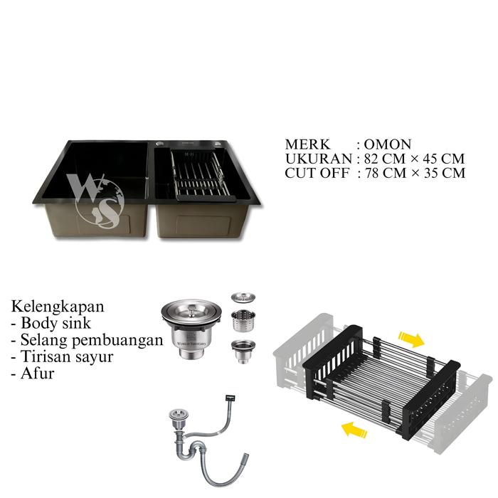 Jual Kitchen Sink OMON | Bak Cuci Piring Black 8245 - Kran Fleksible ...