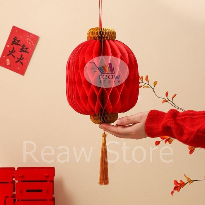 Jual PREMIUM Lampion Gantung Bulat Lonjong Honeycomb Kertas Lipat ...