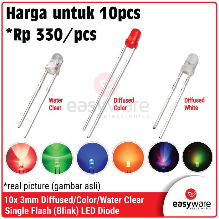 Jual 10pcs LED 3mm Single Flash LED Blink Water Clear Diffused Red ...