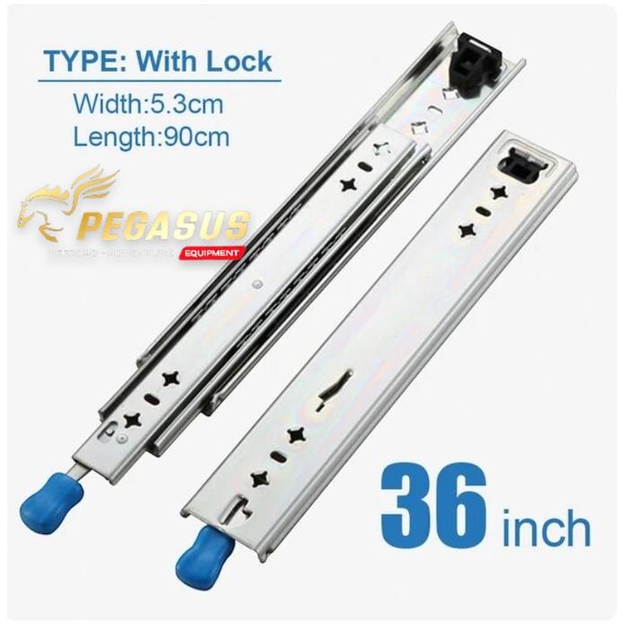 Jual Heavy Duty Drawer Slide With Lock Rel Laci kunci 90 max 125kg ...