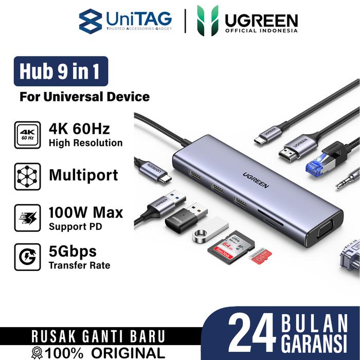 Promo Adapter Converter HUB 9 in 1 UGREEN USB Type C PD HDMI 4K RJ45 ...