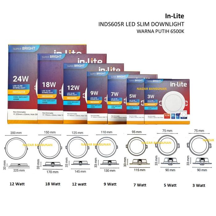 Jual Lampu in-Lite LED Slim Downlight INDS605R Bulat - Putih, 12 Watt ...