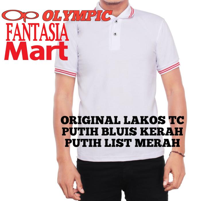 Jual KAOS BERKERAH POLO LAKOS PUTIH LIS MERAH POLOS DEWASA TC COTTON ...