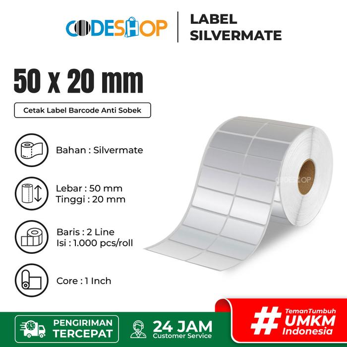 Jual Label Silver Matte 50 x 20 mm Kertas Stiker Silvermatte 50x20 ...