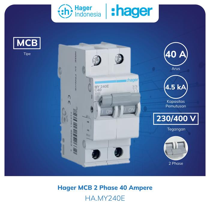 Promo Hager MCB 40a 40 Ampere 2 Phase 4,5kA - MY240E - Jakarta Barat - Hager Indonesia | Tokopedia