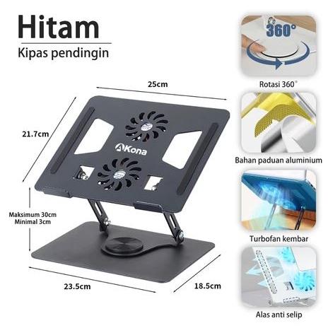 Jual Akona Stand Laptop Rotasi 360° Lipat Portable Paduan Aluminium 2 Kipas Cooler Laptop ...